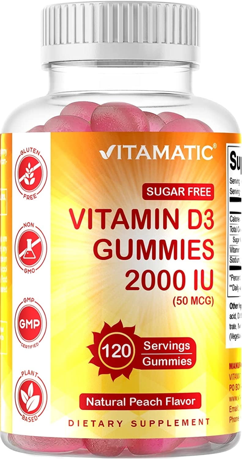 Vitamatic Sugar Free Vitamin D3 2000 IU - 120 Pectin Based Gummies ...