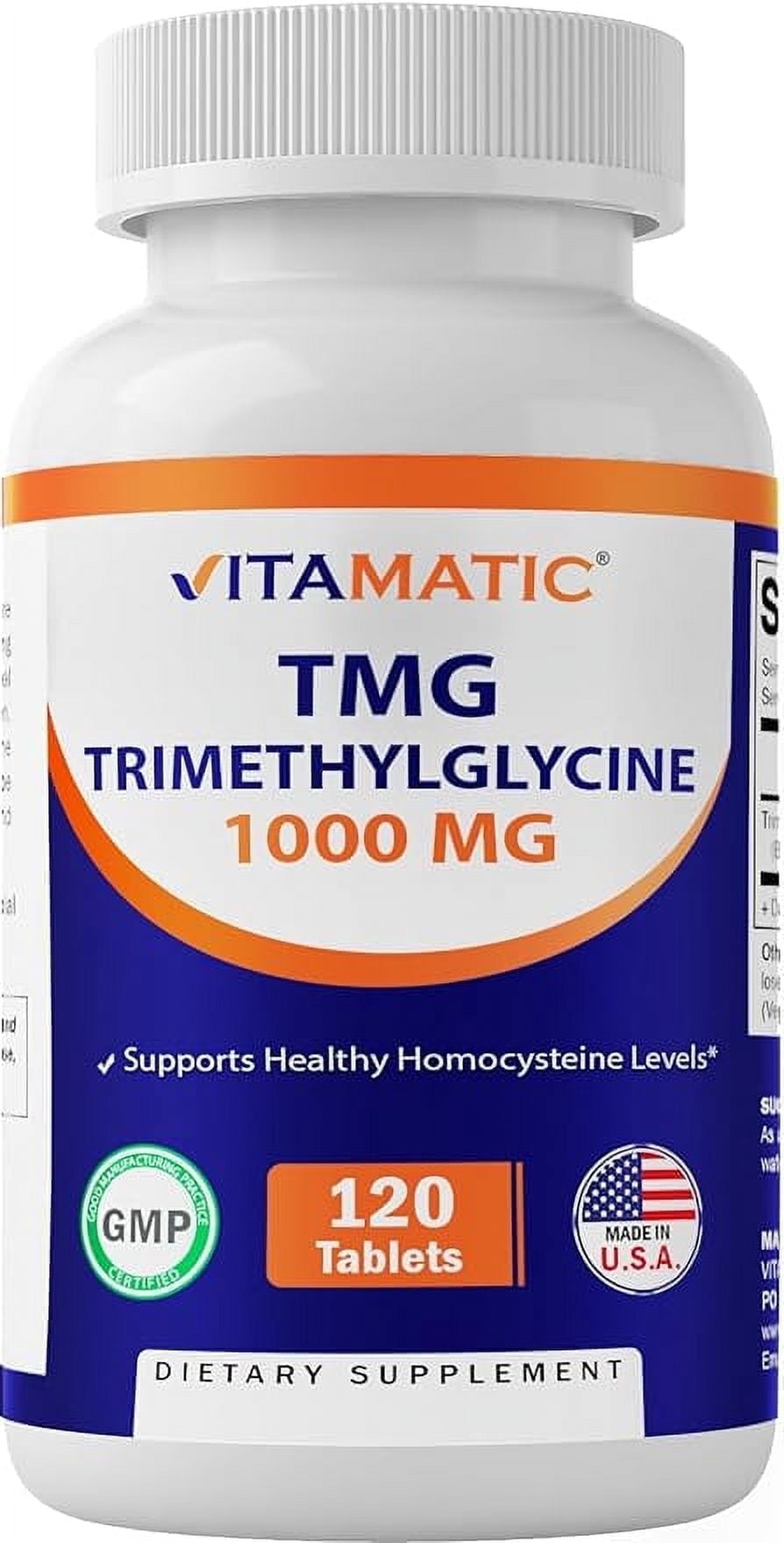 Vitamatic TMG Supplements 1000mg, Betaine Anhydrous, 120 Tablets ...
