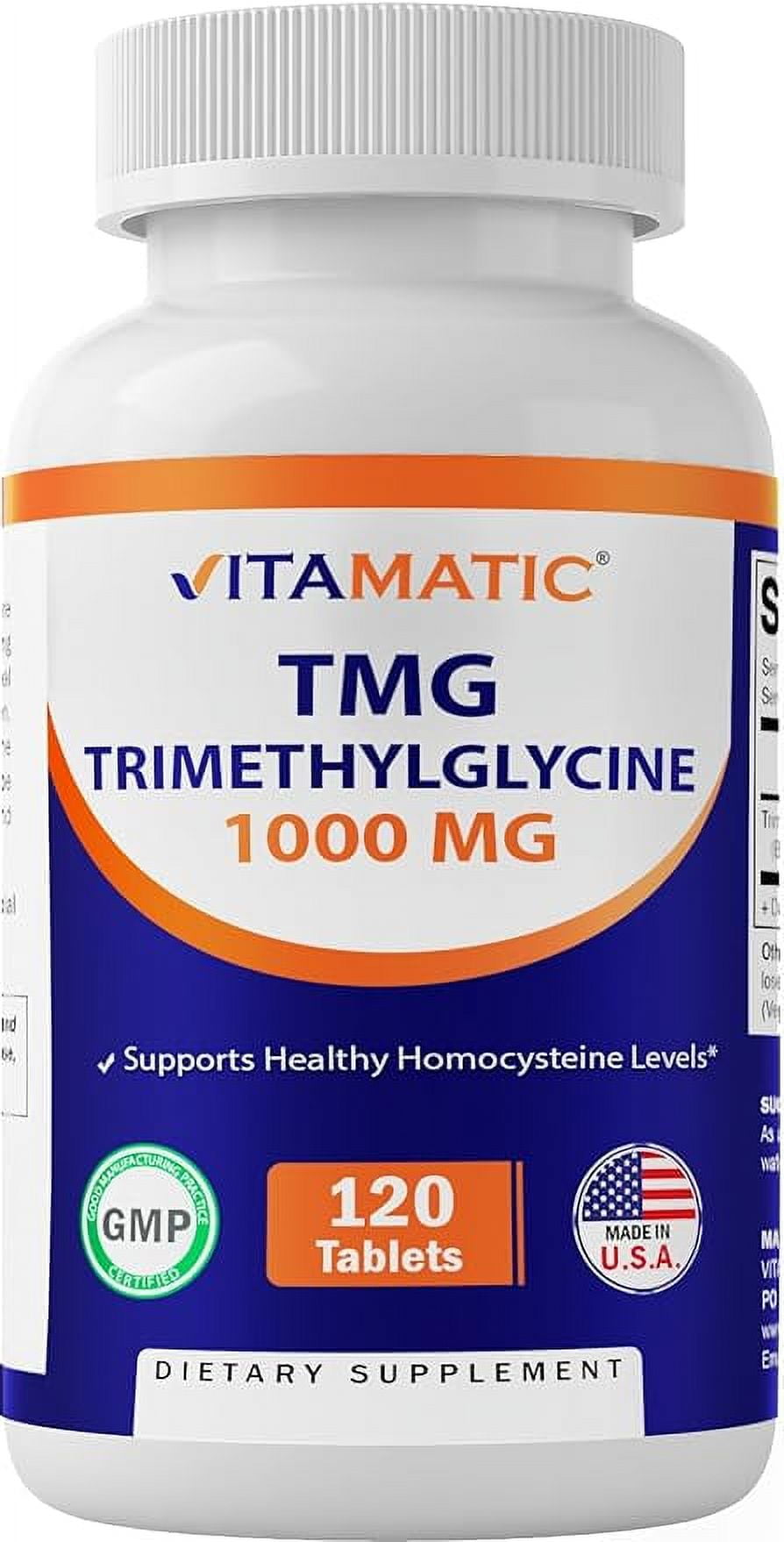 Vitamatic TMG Supplements 1000mg - Trimethylglycine - Betaine Anhydrous - 120 Tablets - 120 ...