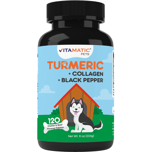 Vitamatic Turmeric Dog Supplement - 120 Tablets - Hip & Joint Support ...