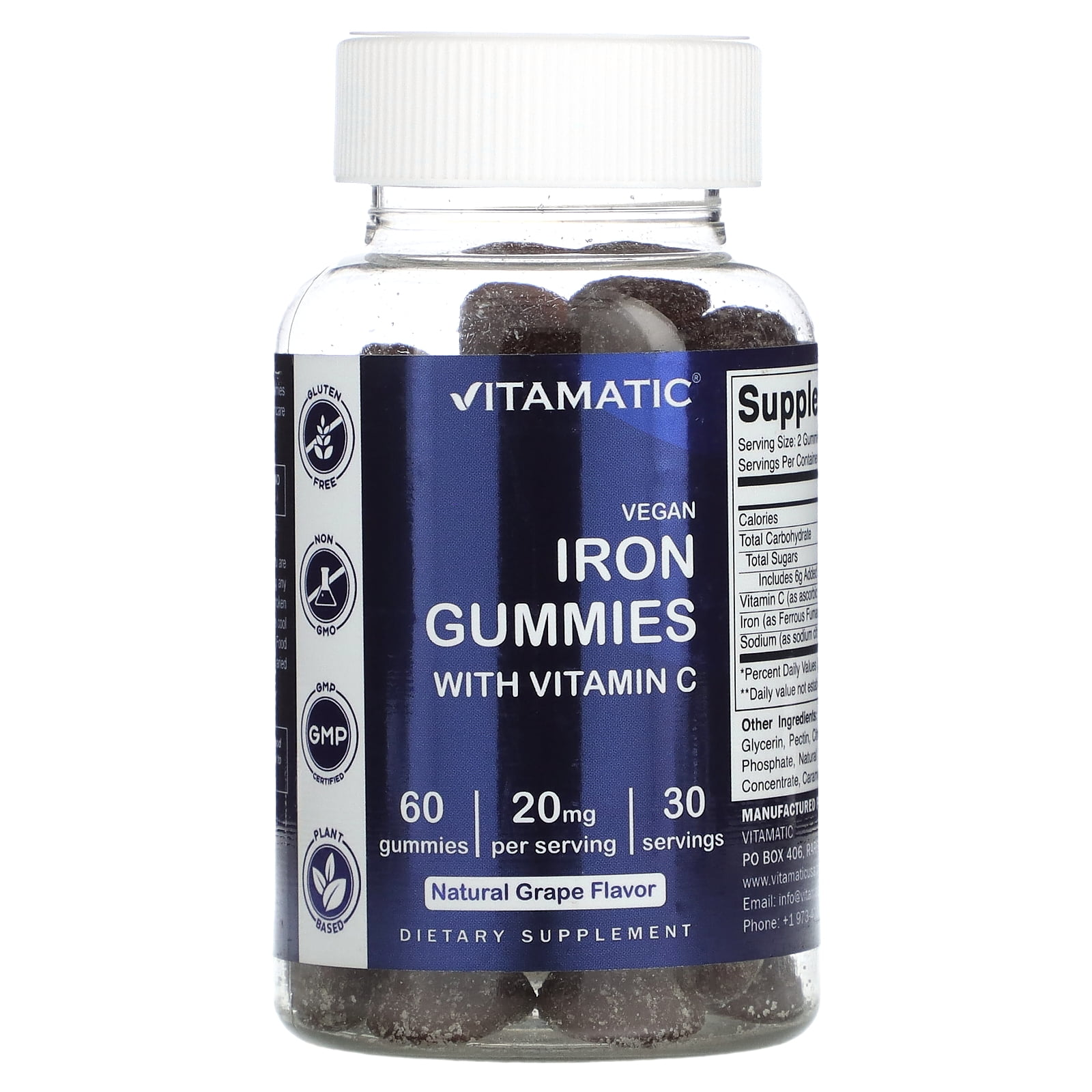 Vitamatic Iron 20mg Supplement Vegan Gummies for Adults - 60 Natural ...