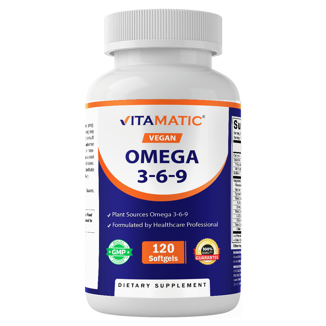 Vitamatic Vegan Omega 3-6-9 Complex 1250mg | Flaxseed, Olive, Borage ...