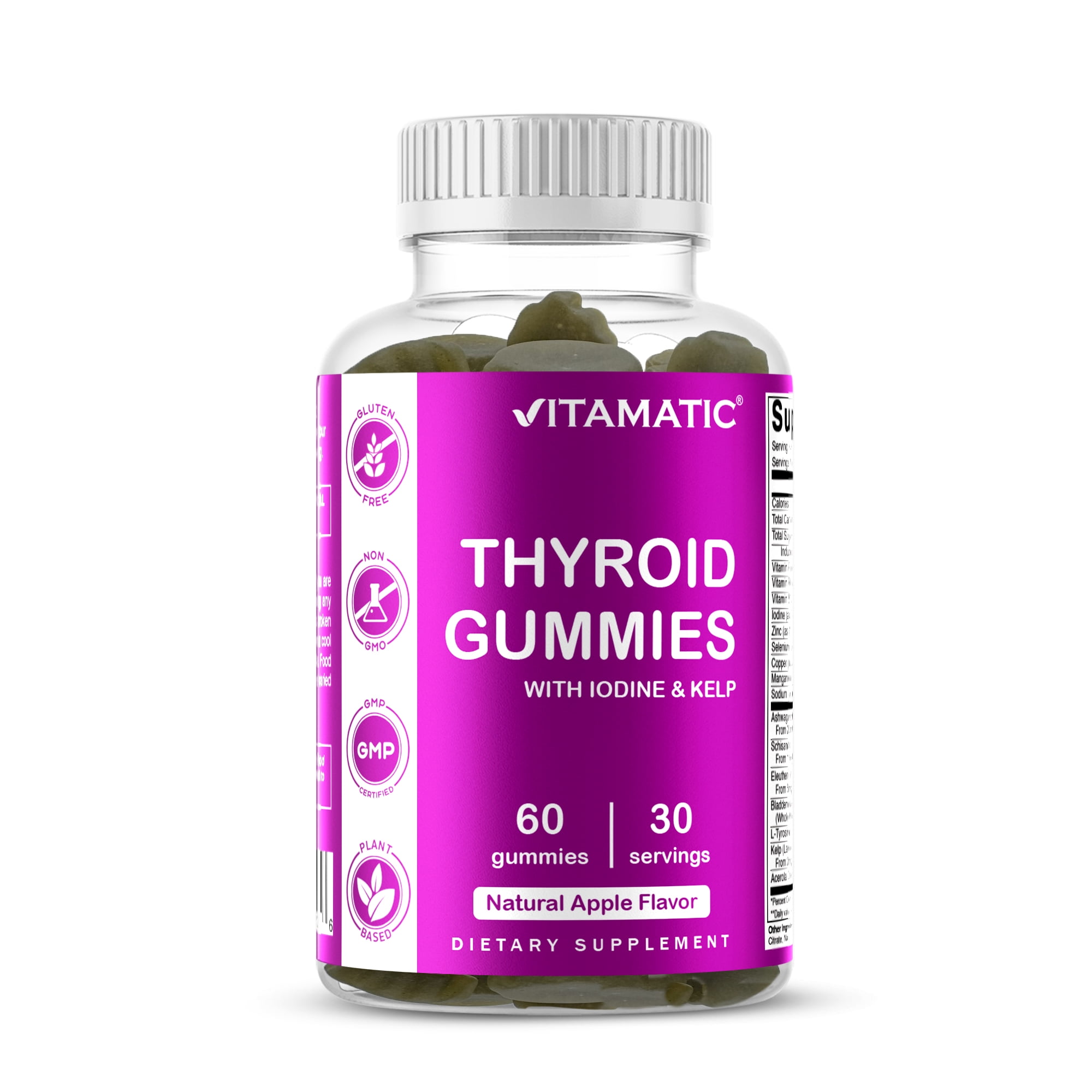 Vitamatic Vegan Thyroid Support Gummies, Iodine and Kelp Supplement ...