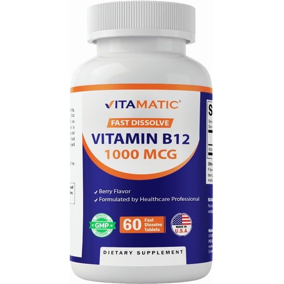 Vitamatic Vitamin B12 Fast Dissolve Tablets, 60ct, Natural Berry ...