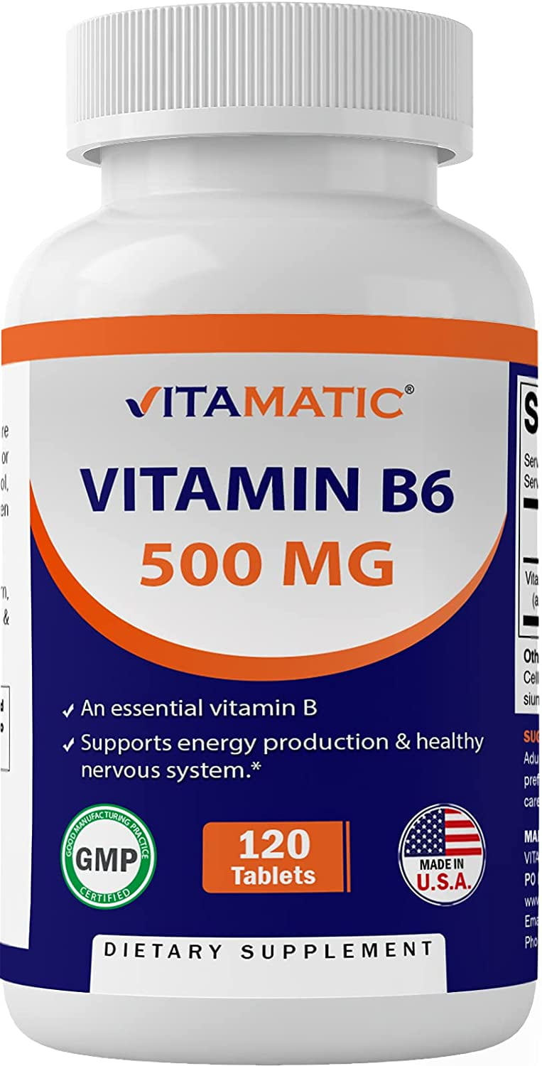 Vitamatic Vitamin B6 Supplement, 500mg, 120 Vegetarian Tablets - Energy ...