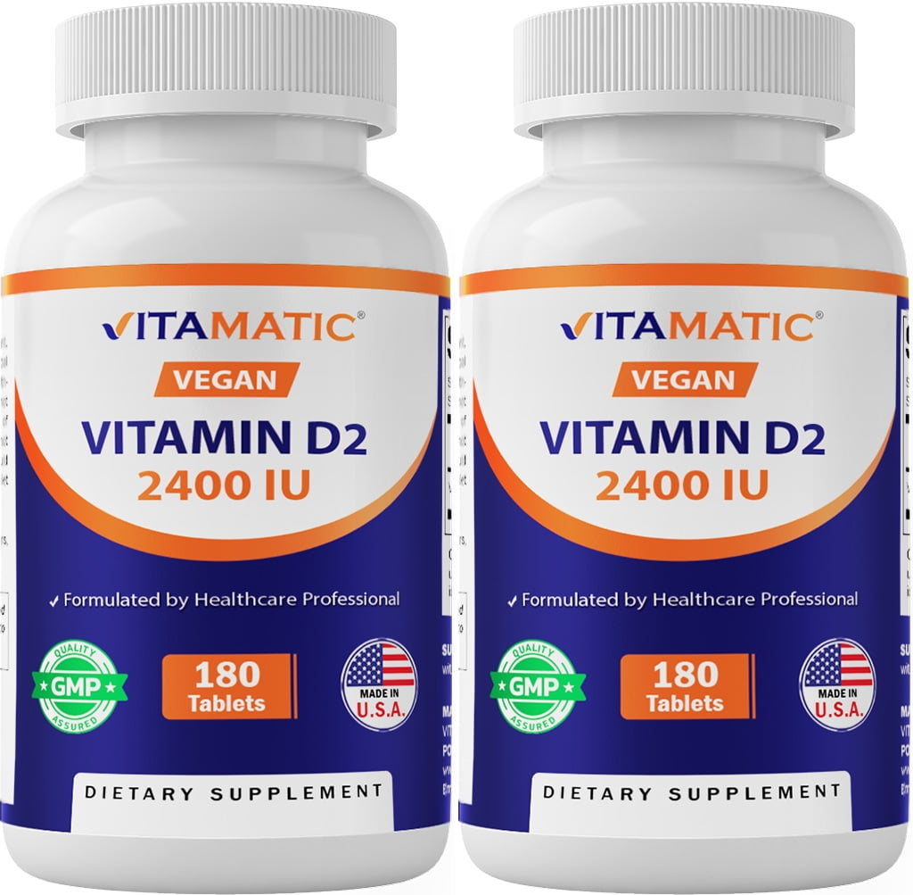 Vitamatic Vitamin D2 60 mcg (2400 IU) - Ergocalciferol - 180 Vegetarian ...