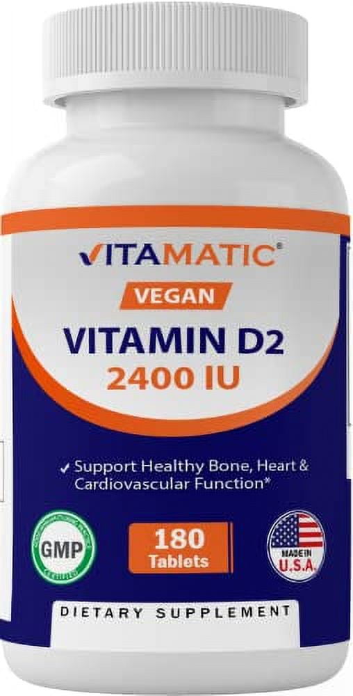 Vitamatic Vitamin D2 60 mcg (2400 IU) Ergocalciferol - 180 Vegetarian ...