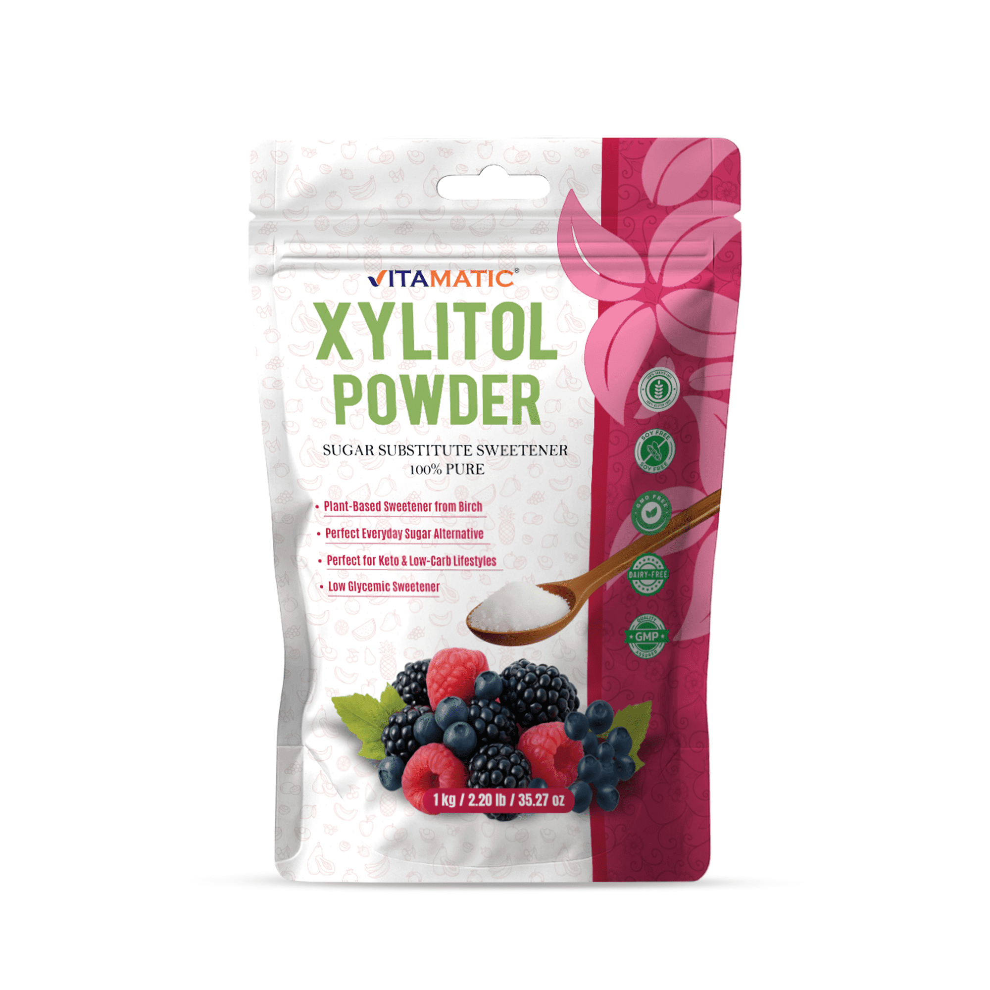 Vitamatic Xylitol Pure Powder 1 KG (2.2 lb) – 100% Pure Birch Derived ...