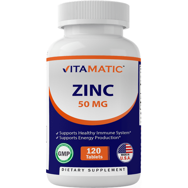 Vitamatic Zinc 50mg Gluconate Supplement - 120 Tablets, Non-GMO ...