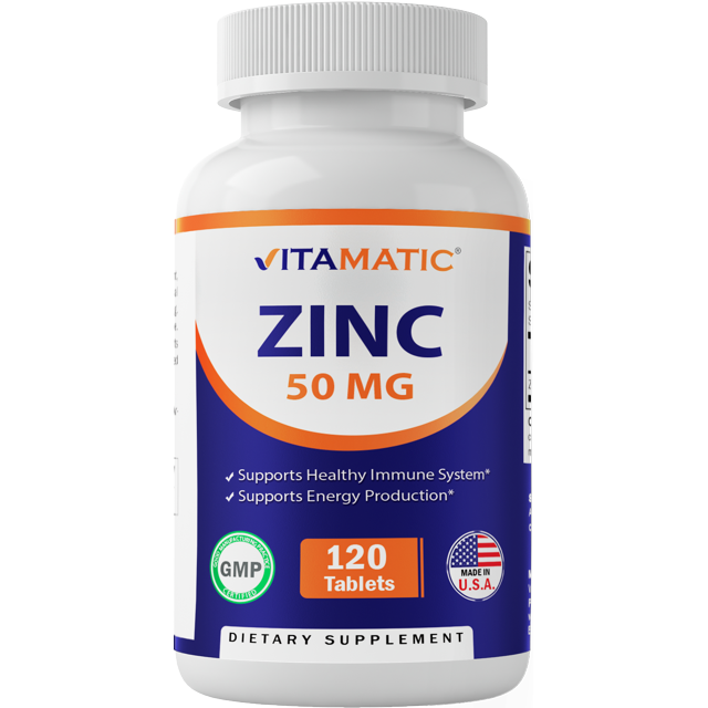 Vitamatic Zinc 50mg Gluconate Supplement - 120 Tablets, Non-GMO ...