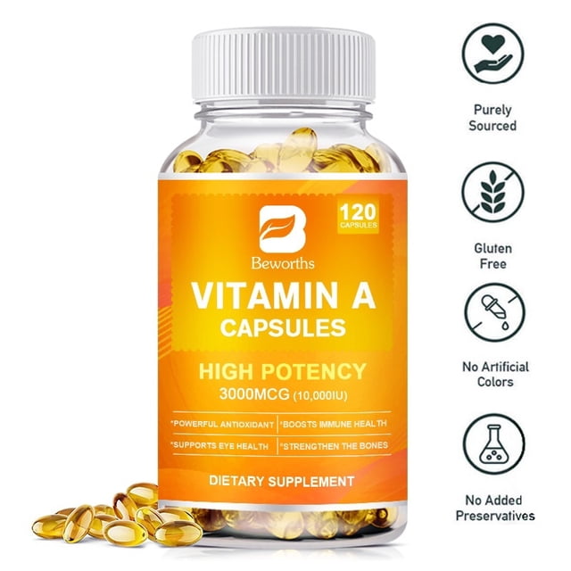 Vitamin A Softgels 10,000 IU Vitamin A Supplement, Promotes Immune ...