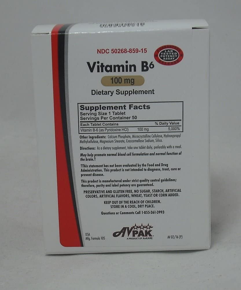 Vitamin B-6 Tablets 100 MG, 50 Count - Walmart.com