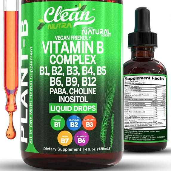 Clean Nutraceuticals Vitamin B Complex Liquid Drops, Methylfolate, Magnesium, Zinc, Riboflavin ...