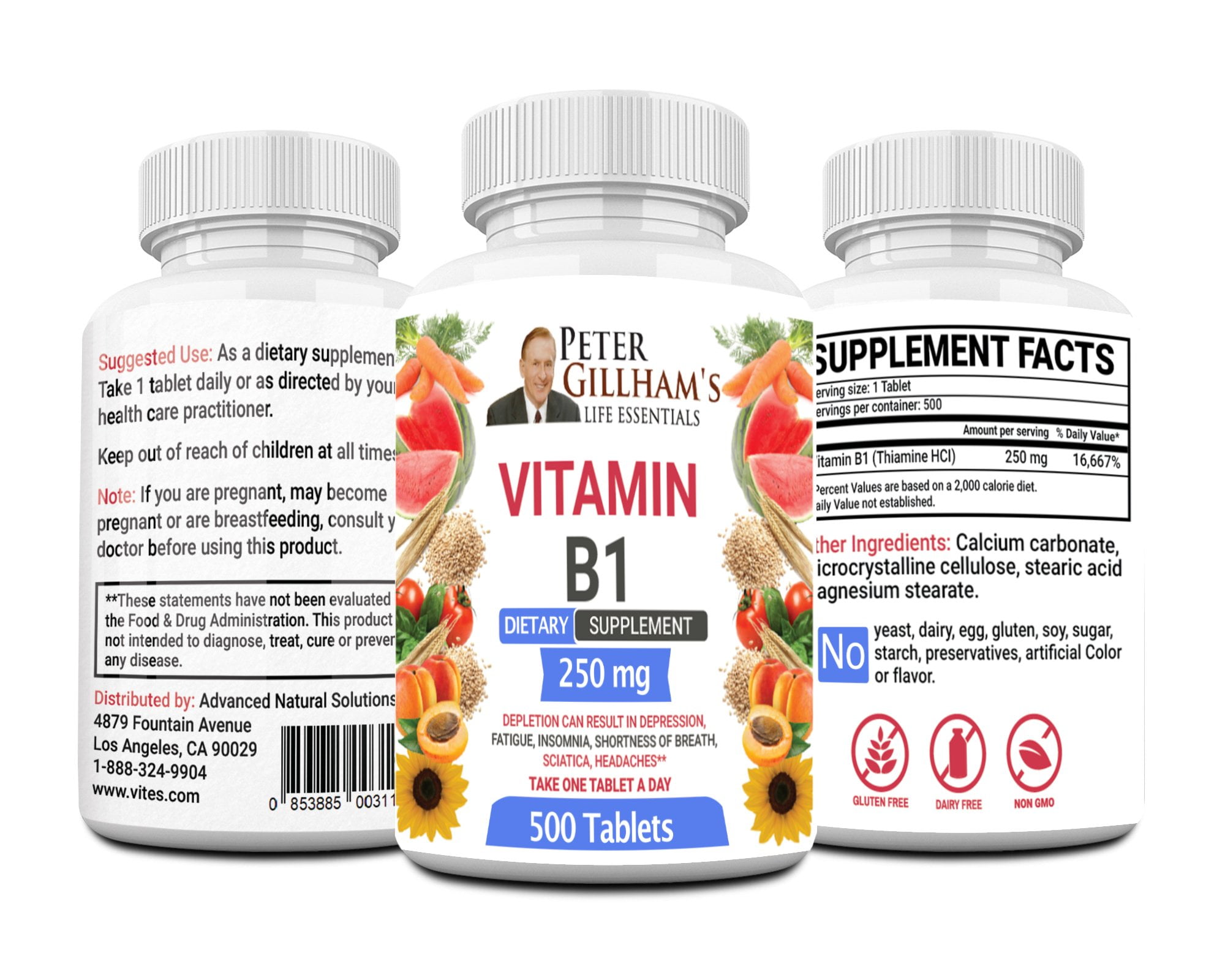 Vitamin B1 250mg 500 Tabs - Walmart.com
