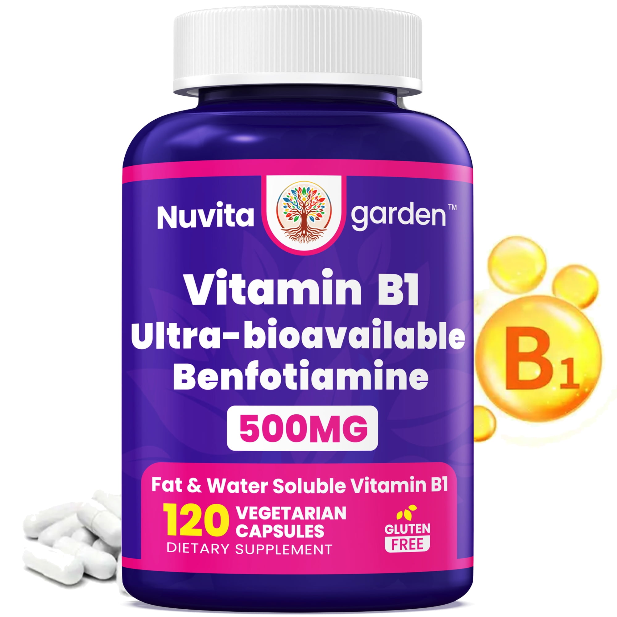 Vitamin B1 Benfotiamine 500mg, 120 Vegetarian Capsules | Bioavailable B ...