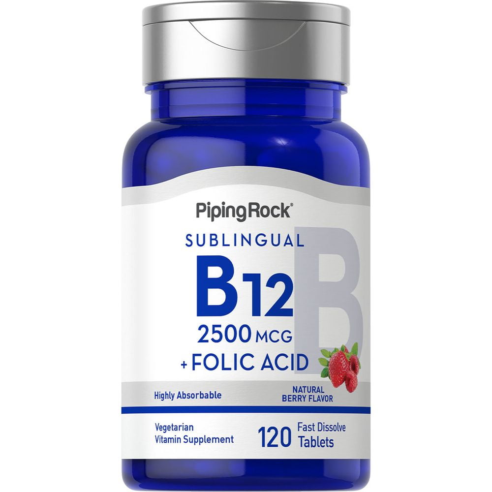 Piping Rock Vitamin B12 Supplement, 2500 mcg, Vegetarian, Folic Acid ...