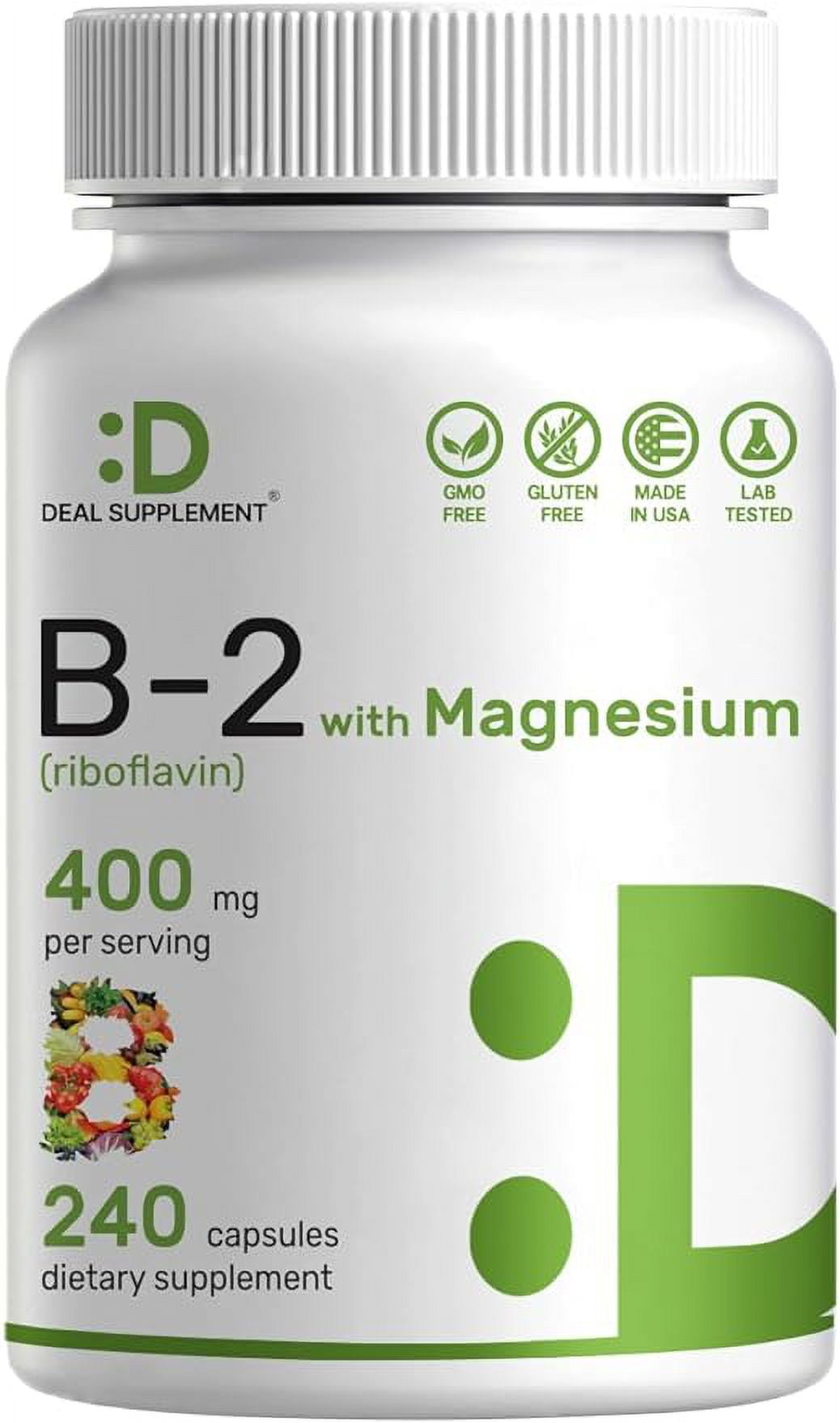 Vitamin B2 400mg (Riboflavin) | with Magnesium Glycinate 400mg, 240 Capsules – 2 in 1 Support ...