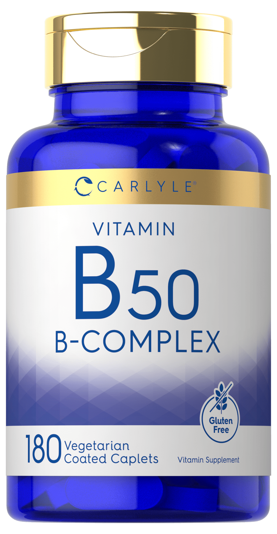 Vitamin B50 Complex | 180 Caplets | Vegetarian, Non-GMO, Gluten Free ...