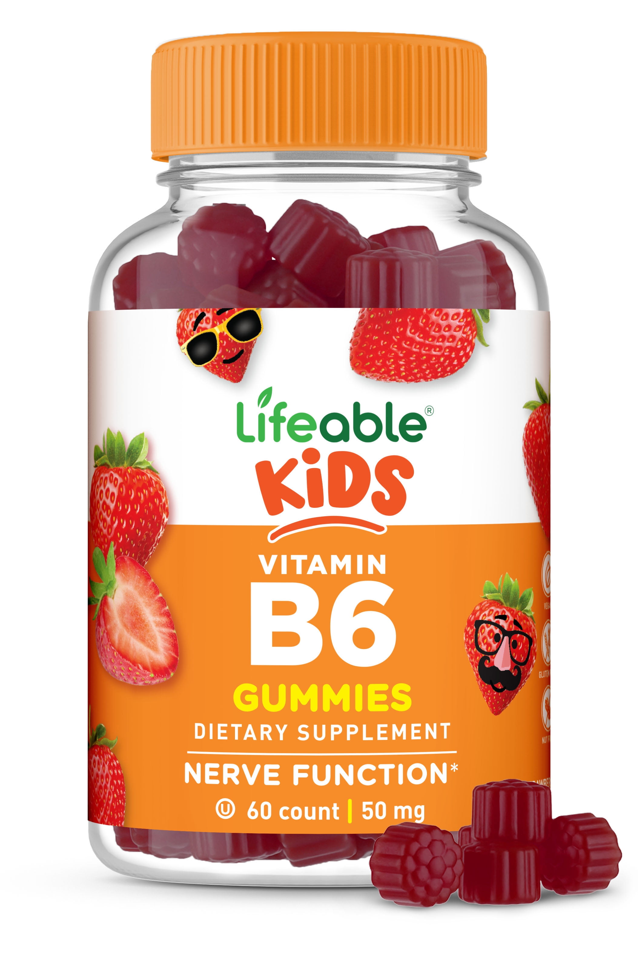 Lifeable Vitamin B6 Gummies, 50mg, Vegan, Nerve Function Support, 60 ...