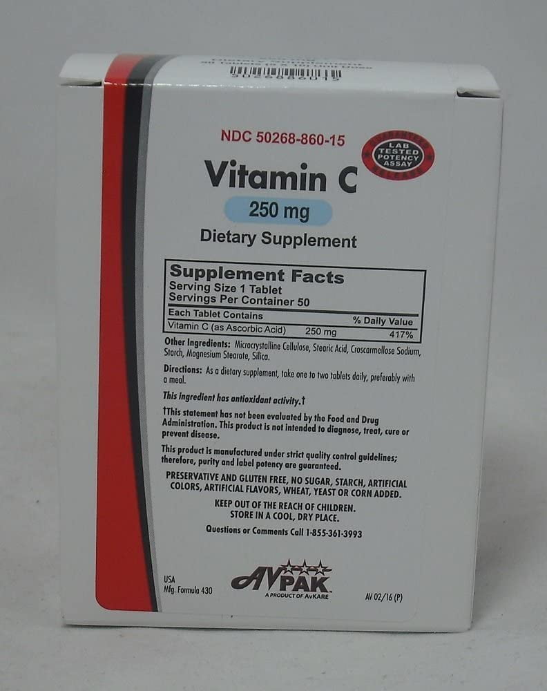 Vitamin C 250 mg Dietary Supplement 50 Count - Walmart.com
