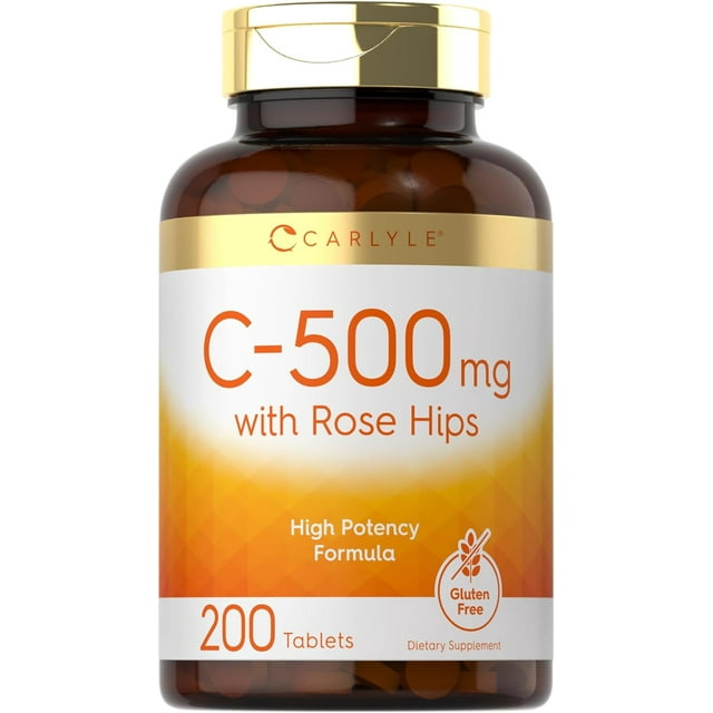 Vitamin C 500mg with Rose Hips | 200 Vegetarian Tablets | by Carlyle ...