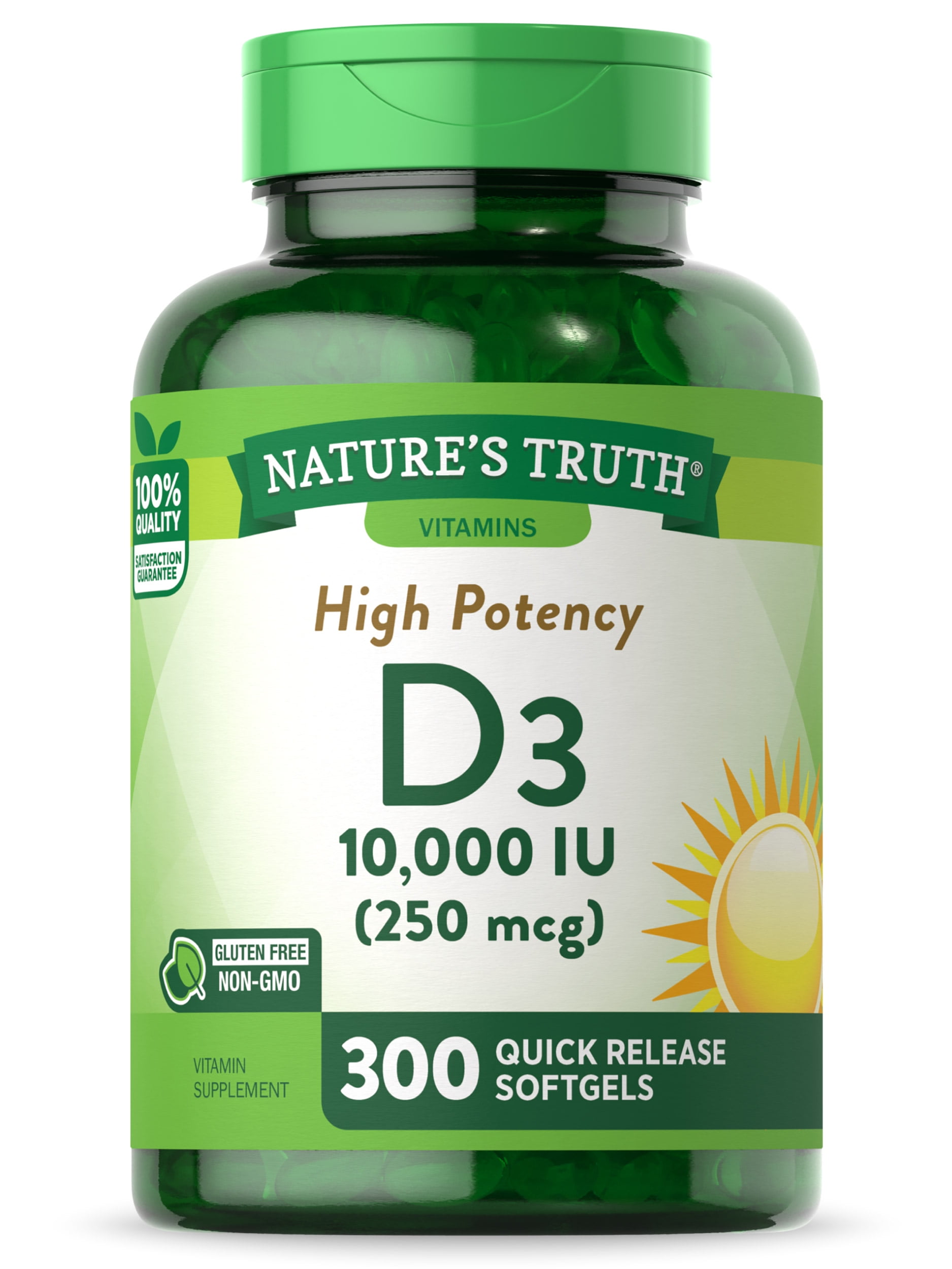 Nature's Truth, Vitamin D3 Softgels, 10000 IU, 300 Count - Walmart.com
