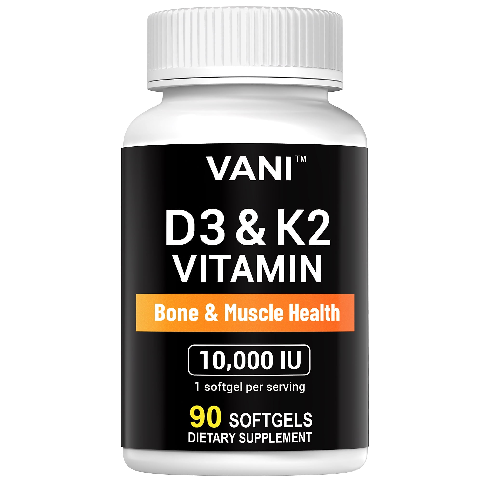 Vitamin D3 10000 iu Plus K2 (MK-7) 200 mcg 90 Softgels| 2 in 1 VIT D & K Complex | Supports ...