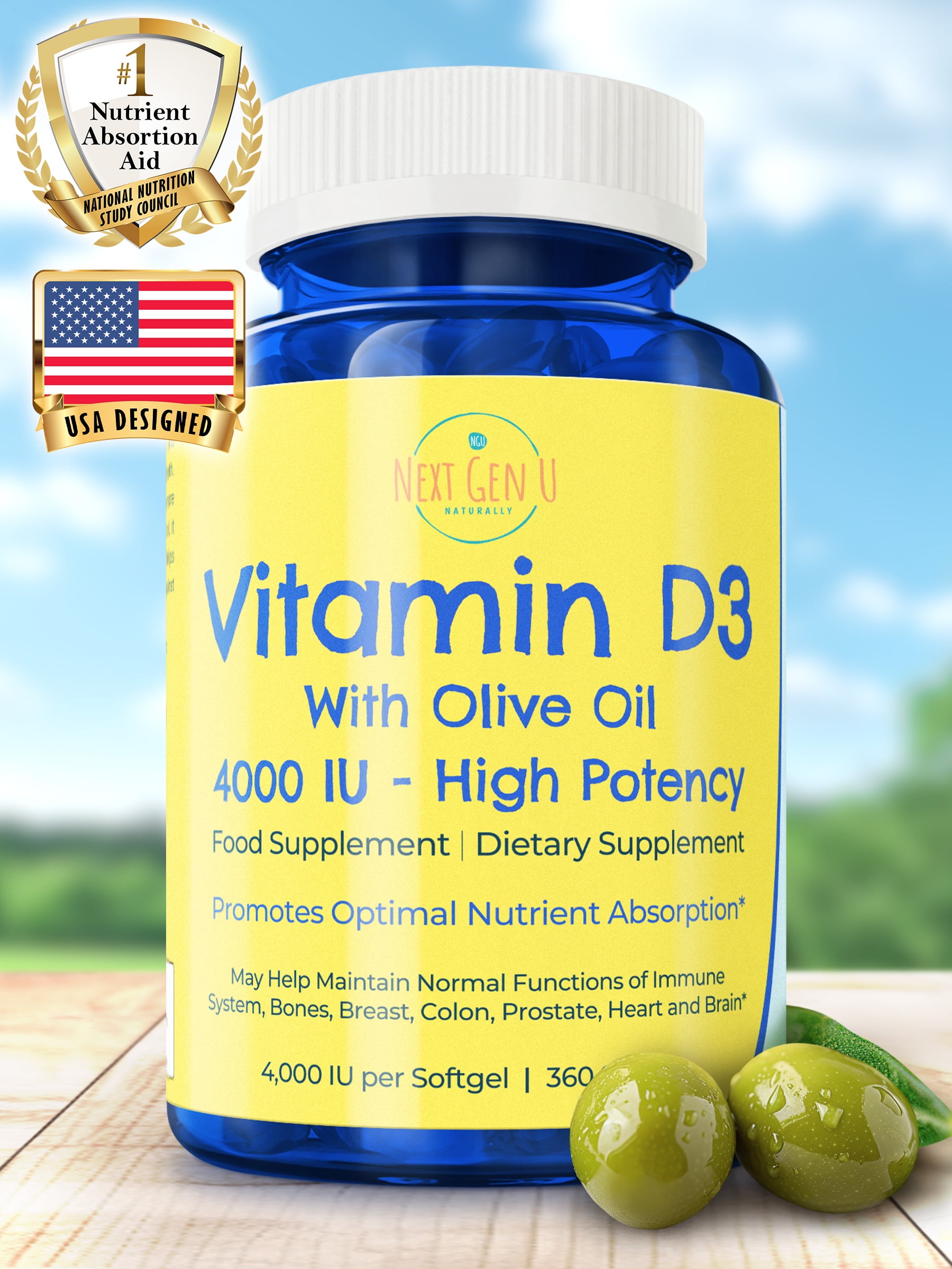 NGU Next Gen U Vitamin D3 4000 IU Supplement, Cholecalciferol, 360 ...