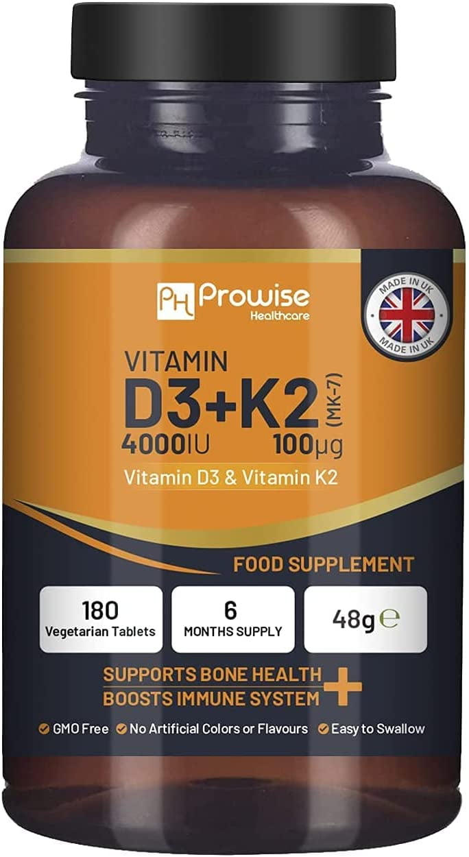 Prowise Healthcare's Vitamin D3 4000IU & K2 MK7 100µg, 180 Vegetarian Tablets for Immune Support ...