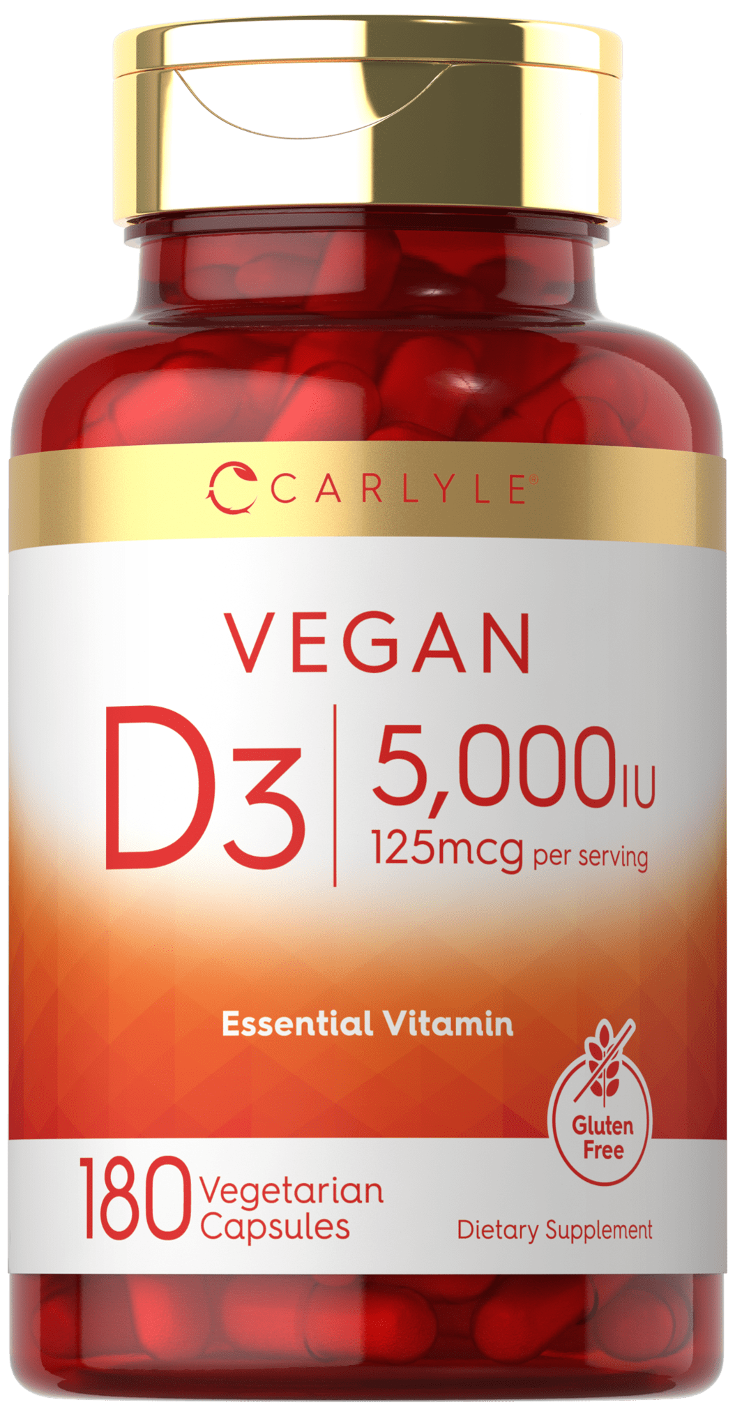 Carlyle Vegan Vitamin D3 5000 IU | 180 Vegetarian Capsules | Gluten ...