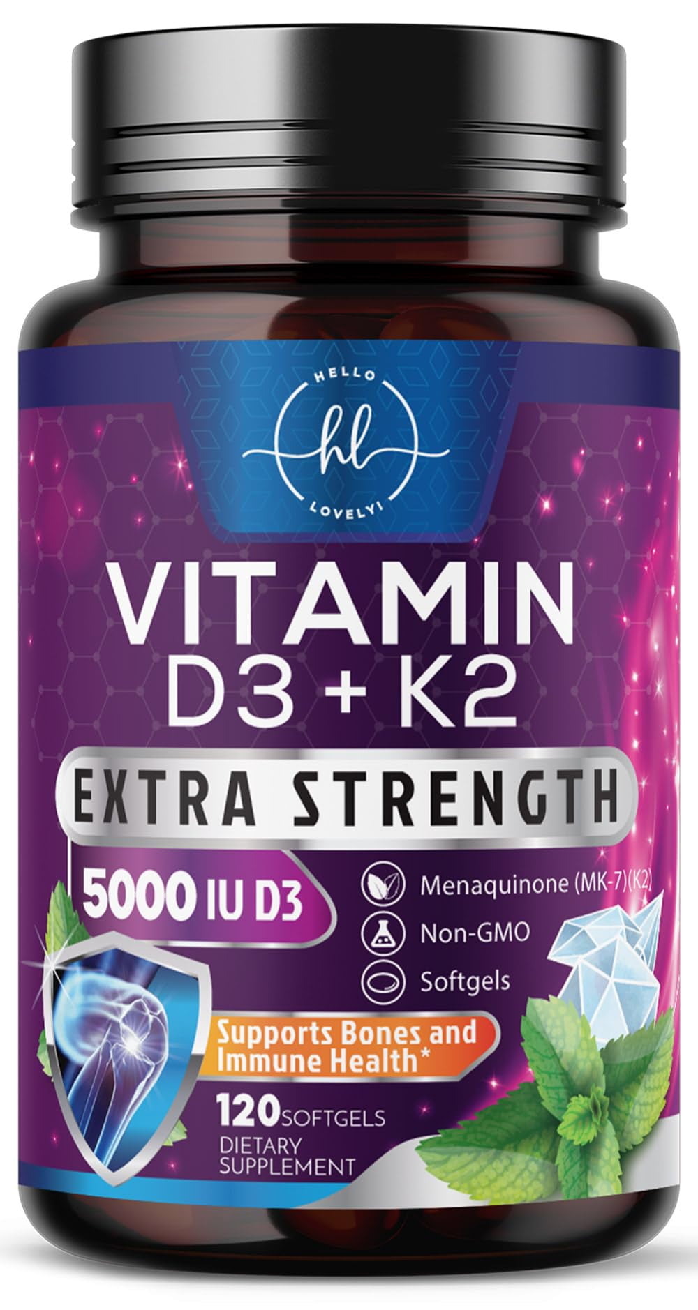 Vitamin D with K2 (MK-7) - Vitamin D3 5000IU (125mcg) Per Serving ...