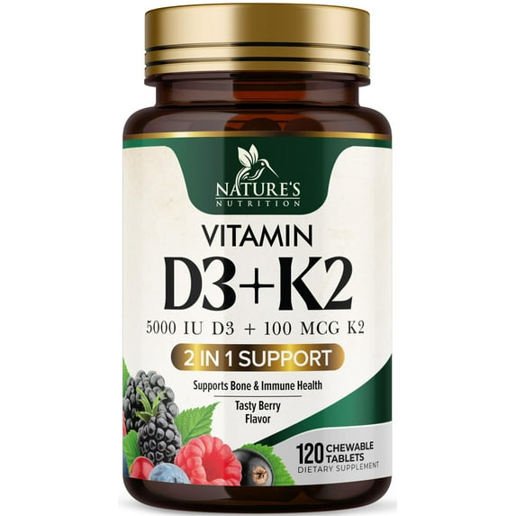 Nature's Nutrition Vitamin D3 5000 IU with K2 MK-7, Immune, Bone, Heart ...