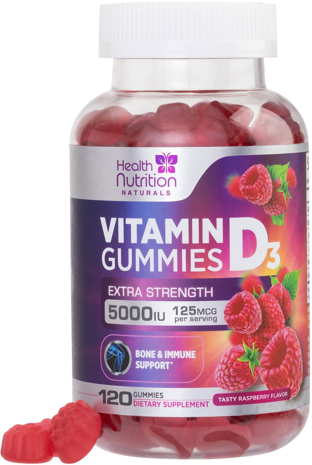 Vitamin D3 Gummies 5000 IU (125 mcg) - Extra Strength Bone & Immune ...