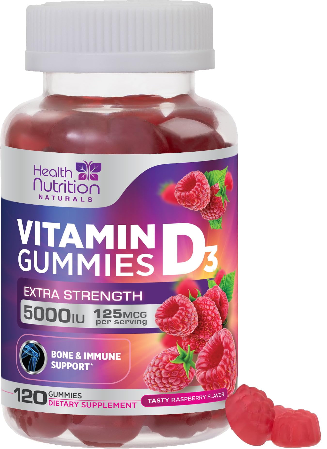 Nature's Berry Vitamin D3 Gummies 5000 IU - Bone, Teeth & Muscle Support, Non-GMO - 120 Count ...