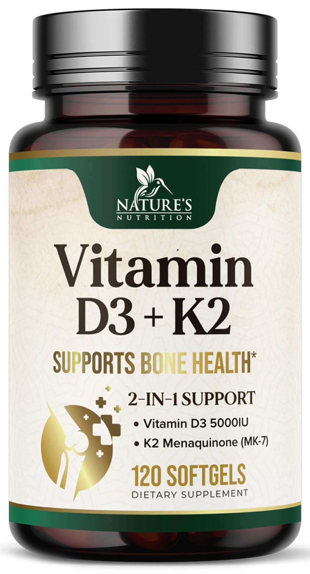 Vitamin D3 K2 5000 IU Plus with K2 (MK-7) 100 mcg - Vitamins D & K ...