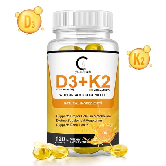 Greenpeople Vitamin D3 5000 IU K2 200mcg Capsules for Immune and Bone ...