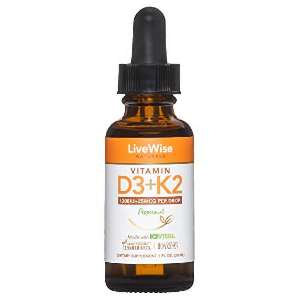 Vitamin D3 with K2 Liquid Drops, All Natural, Non GMO, 1208IU D3 and ...