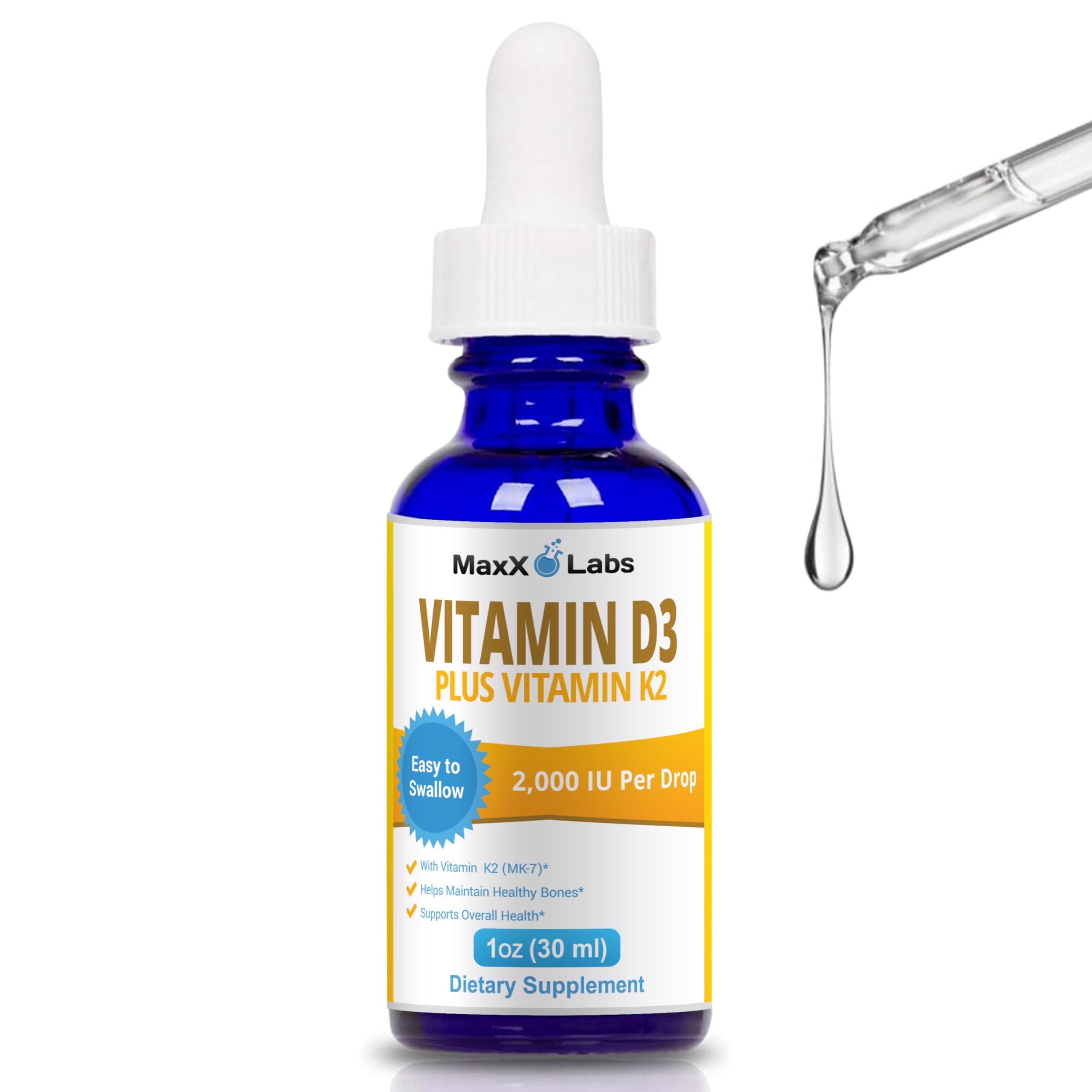 Vitamin D3 K2 Liquid Drops - Liquid Vitamin-D3 2000 IU Per Drop with K2 Supplements for Adults ...