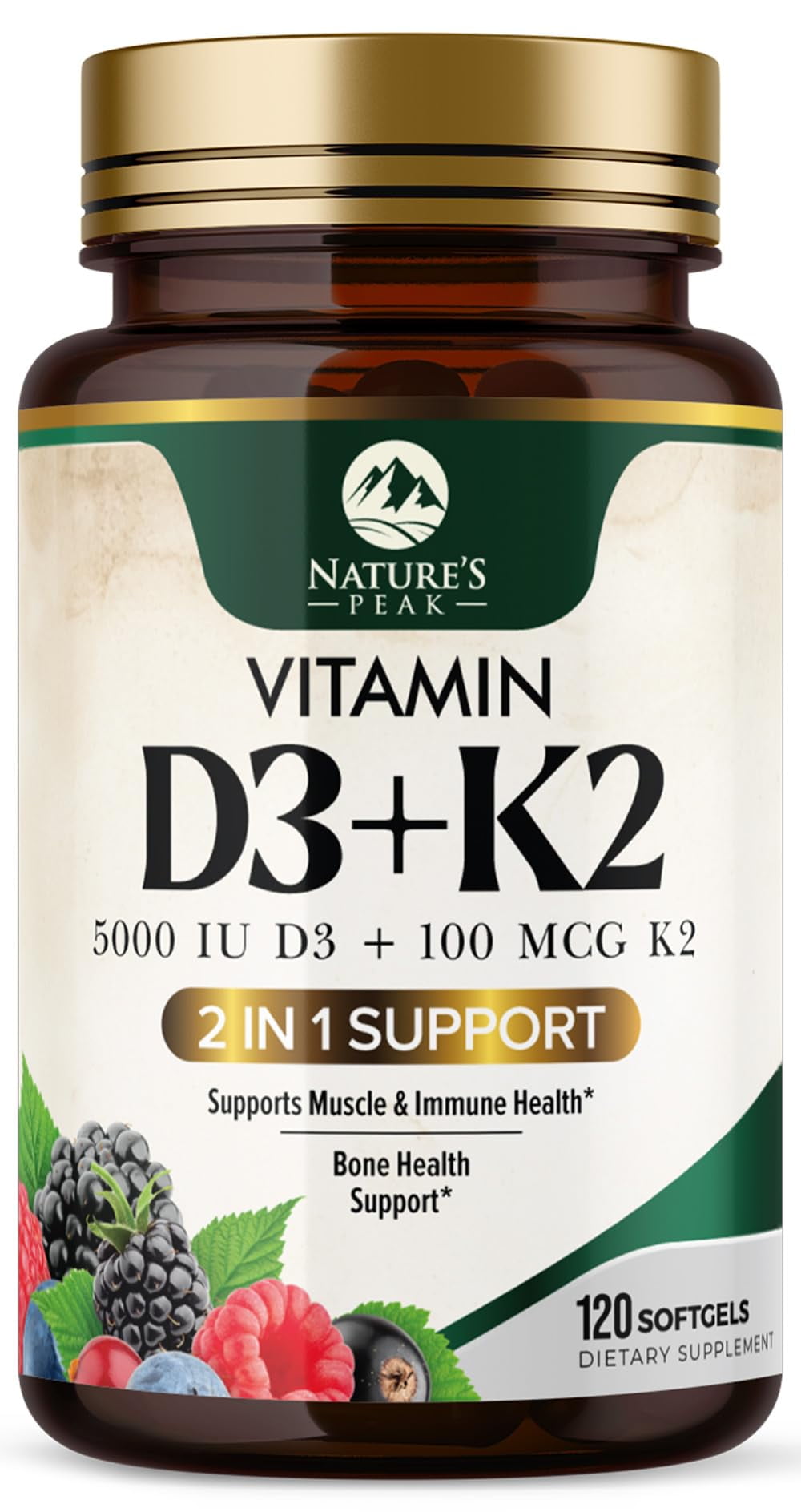 Vitamin D3 K2 Supplement | 5000 IU Vitamin D3 & 100 mcg Vitamin K2, 2 ...
