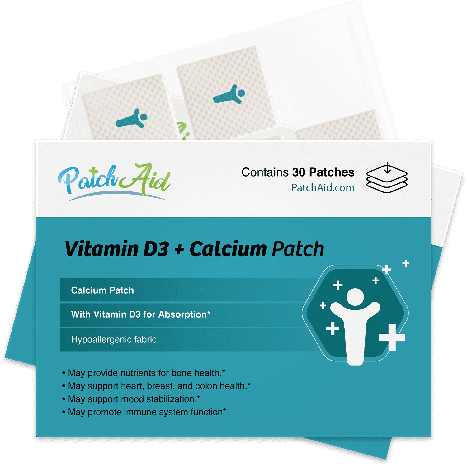 PatchAid Topical Vitamin D3 Plus Calcium Patch, 1-Month Supply, White ...