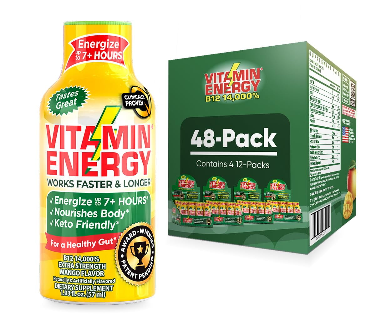 Vitamin Energy B12 Energy Shots, Natural Healthy Energy & Focus Drink, Sugar-Free Carb-Free ...
