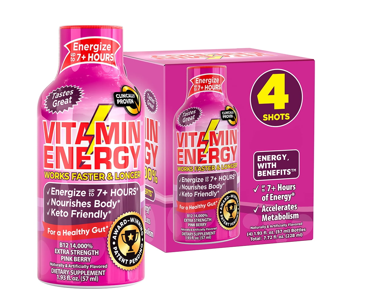 Vitamin Energy B12 Energy Shots, Natural Healthy Energy & Focus Drink, Sugar-Free Carb-Free ...