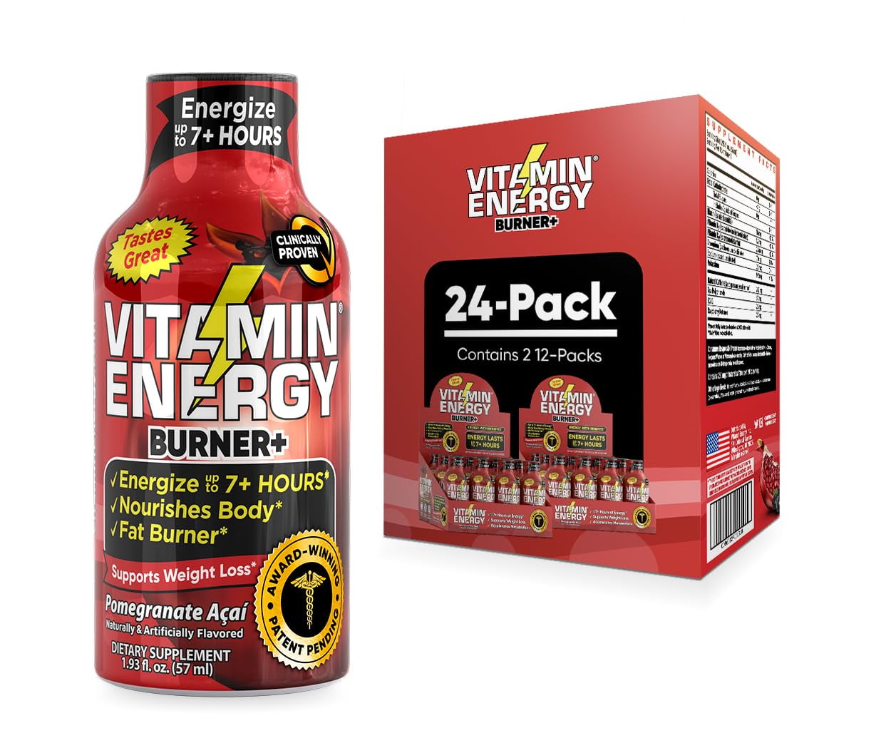 Vitamin Energy Burner+ Energy Drink Shot, Up to 7+ Hours of Energy ...
