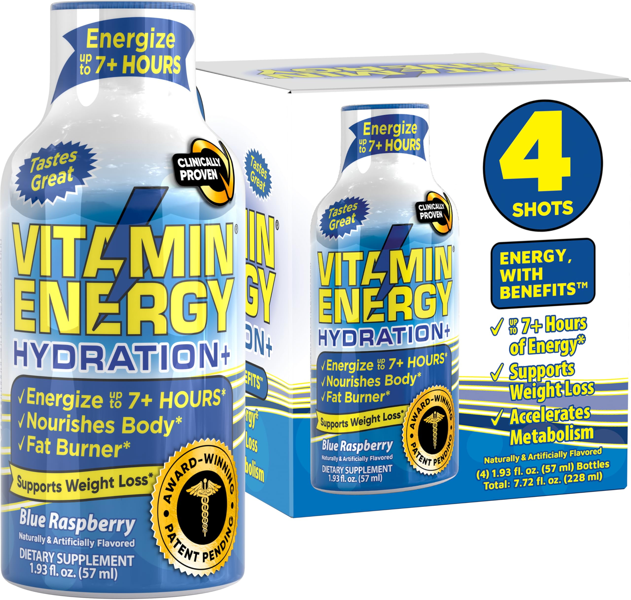 Vitamin Energy Hydration+ Energy Drink Shots, Blue Raspberry flavor, Up ...
