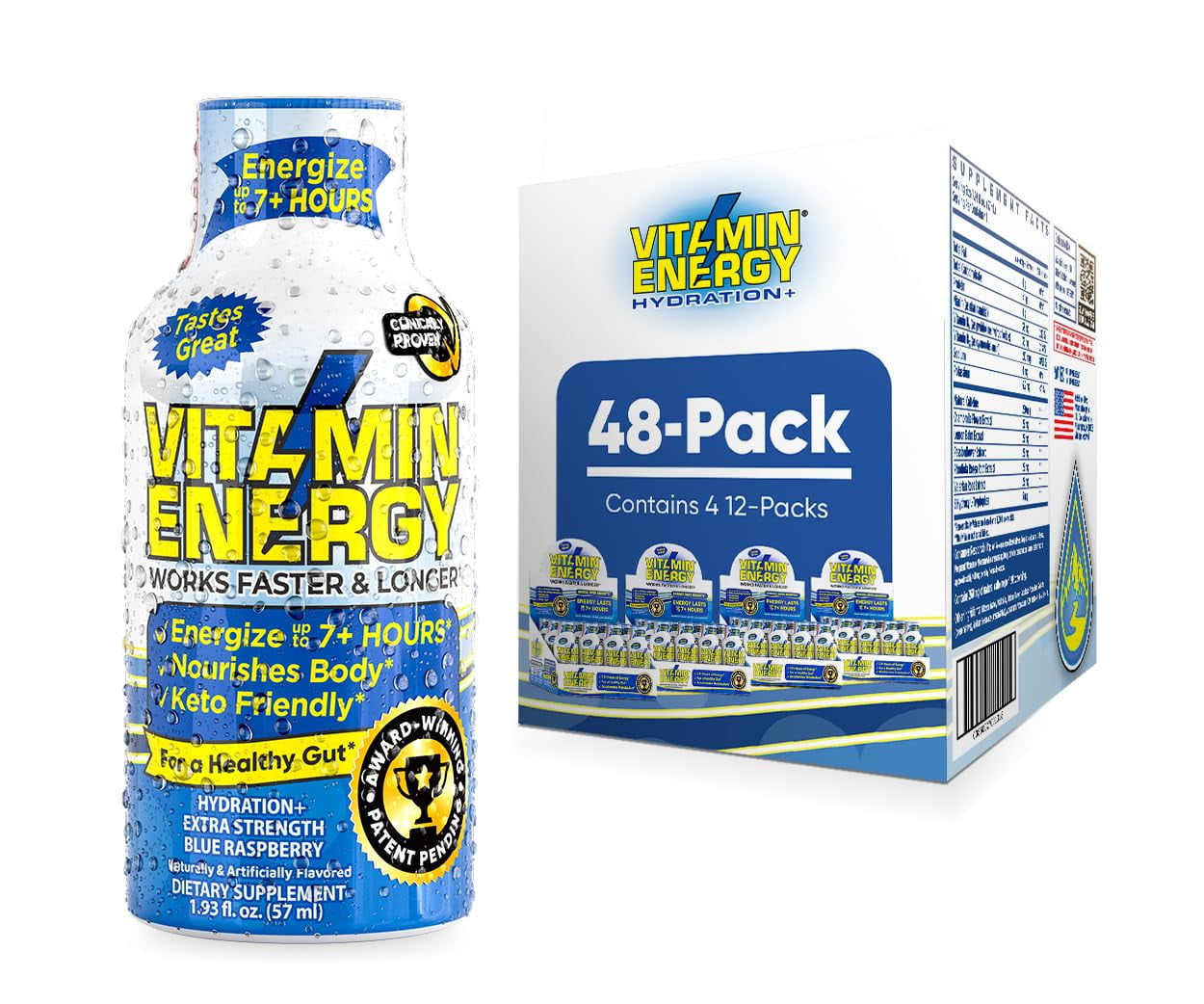 Vitamin Energy Hydration+ Energy Drink Shots, Blue Raspberry flavor, Up ...
