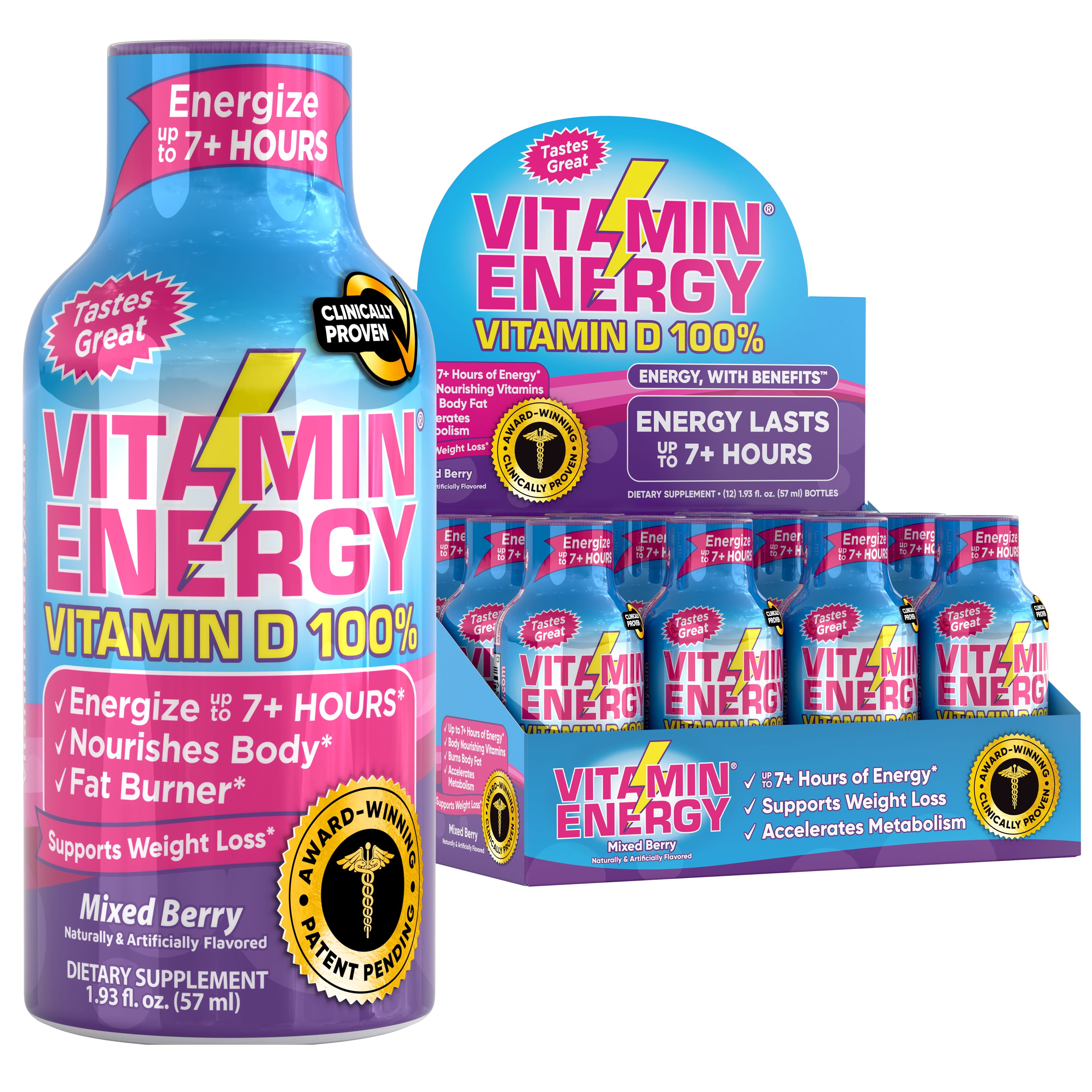 Vitamin Energy Vitamin D 100% Energy Shots, Lasts up to 7+ Hours Mixed ...