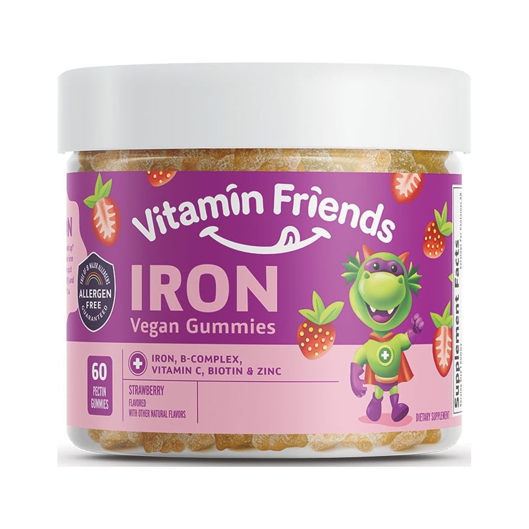 Vitamin Friends Kids Iron Bear Vegetable Gummies Supplement, Strawberry ...