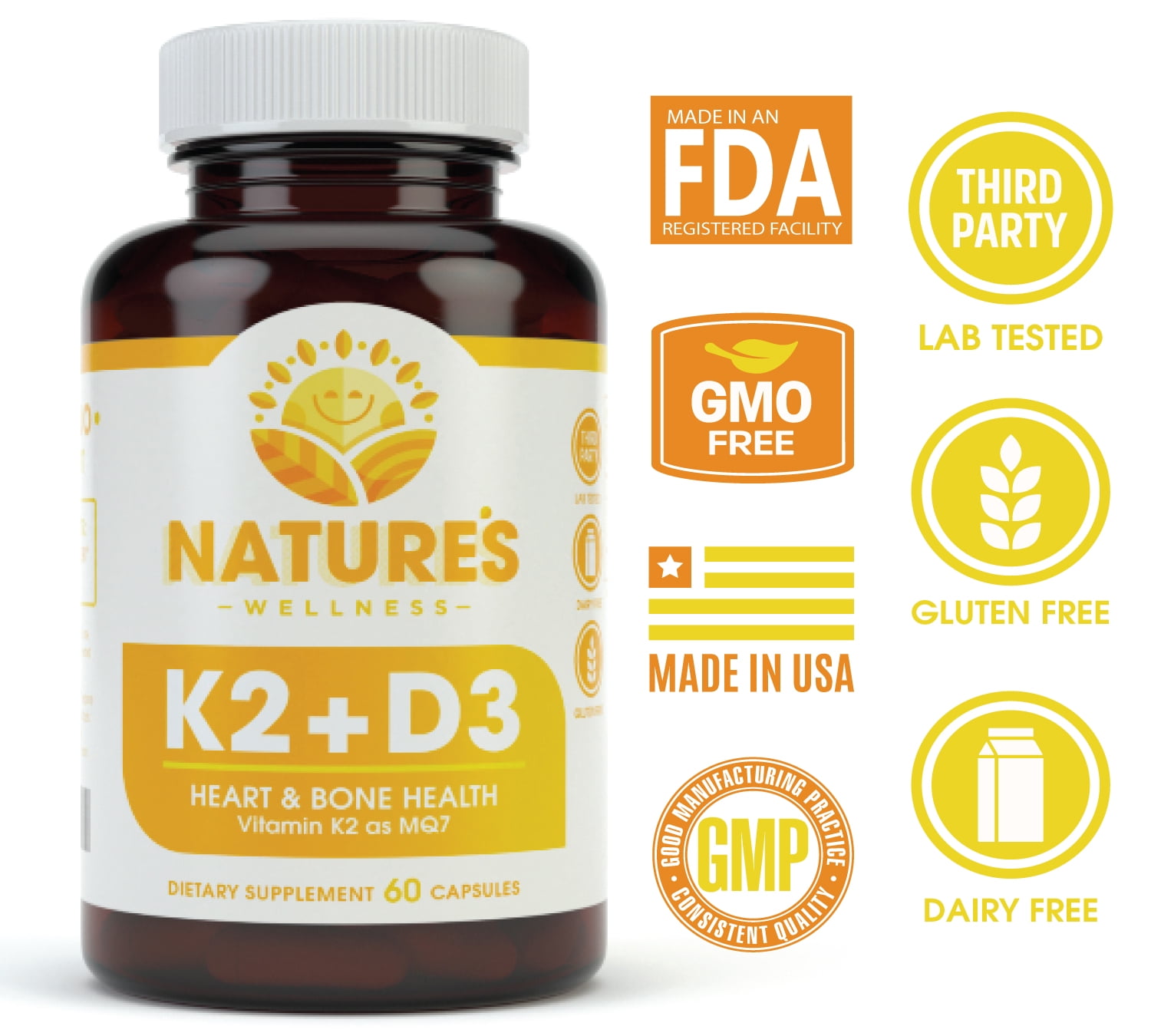 Vitamin K2 (mk7) D3 Supplement - Heart & Bone Health Support | GMO ...