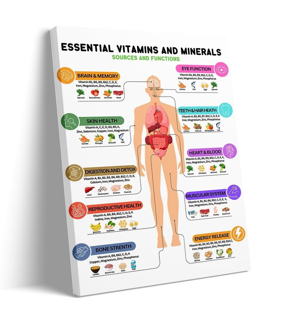 Vitamin & Mineral Chart Healthy Food Nutrient Guide, Essential Vitamins & Minerals, Rich ...
