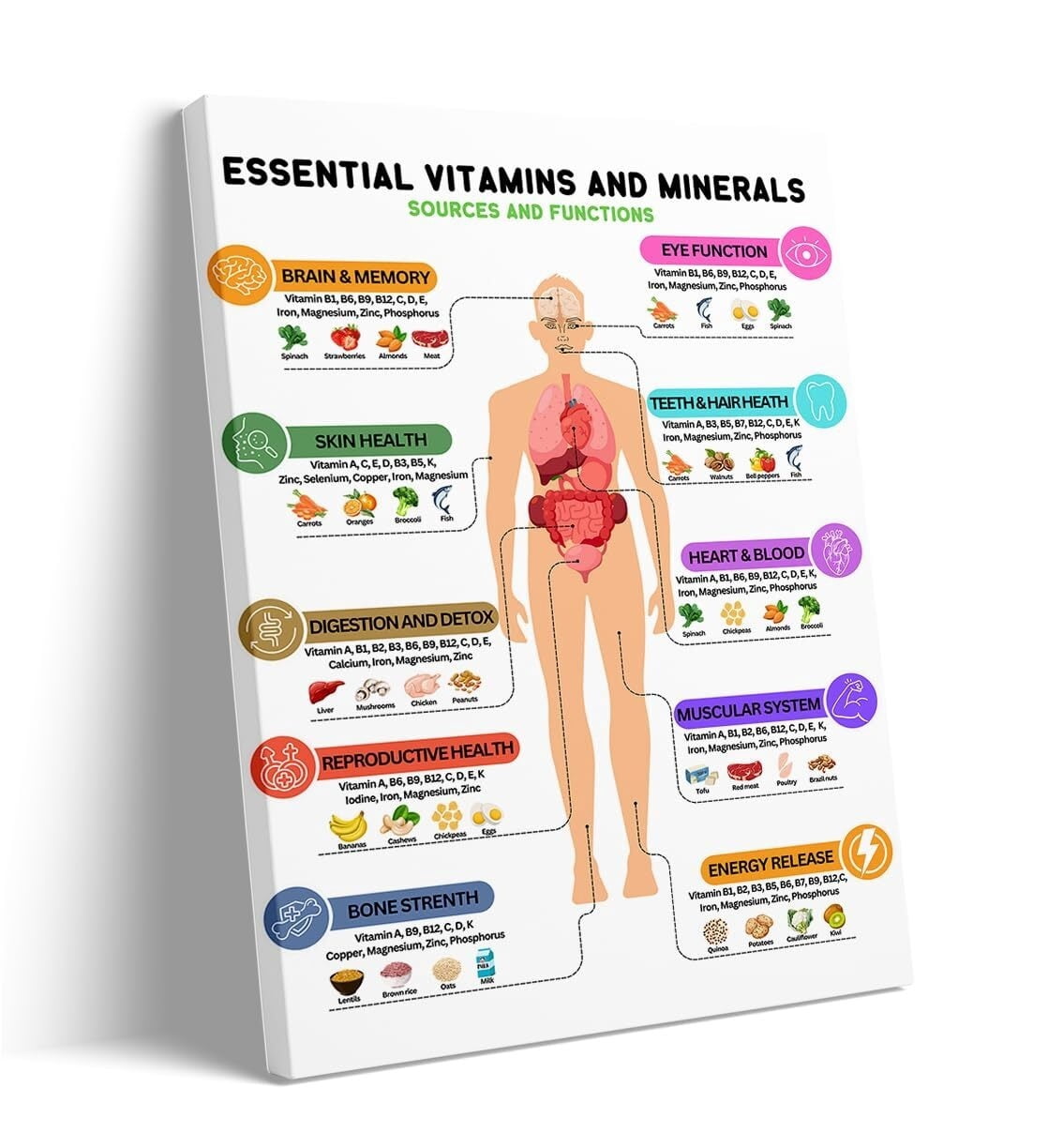 Vitamin & Mineral Chart Healthy Food Nutrient Guide, Essential Vitamins ...